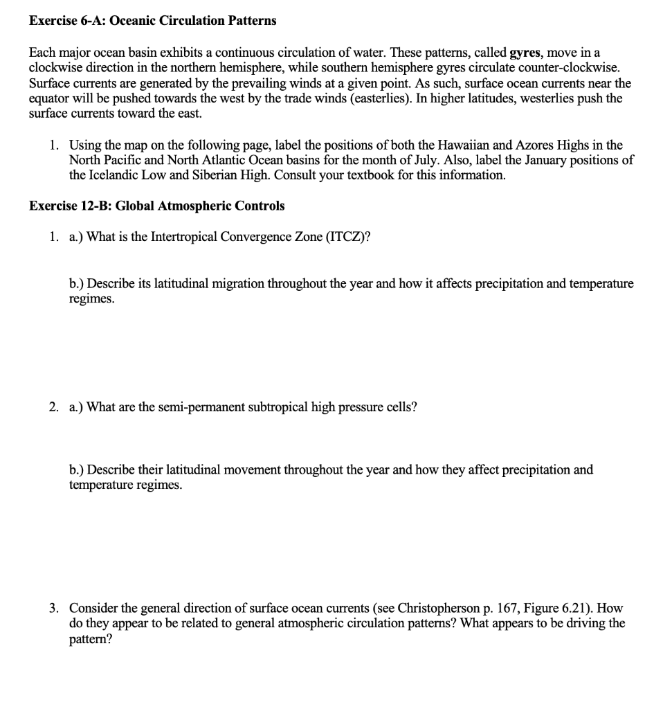 Solved Exercise 6-A: Oceanic Circulation Patterns Each major | Chegg.com