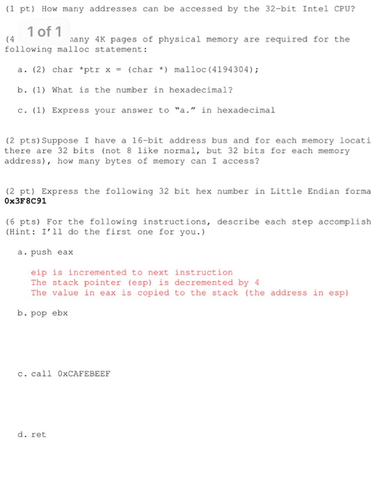 Solved How many addresses can be accessed by the 32-bit | Chegg.com