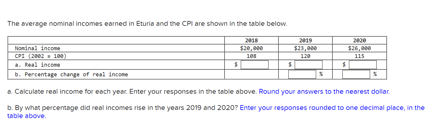 Solved The average nominal incomes earned in Eturia and the | Chegg.com