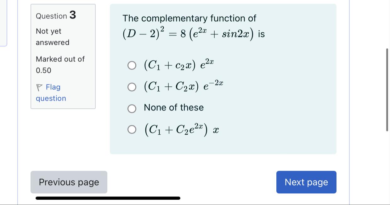 Solved Question 3 The complementary function of | Chegg.com