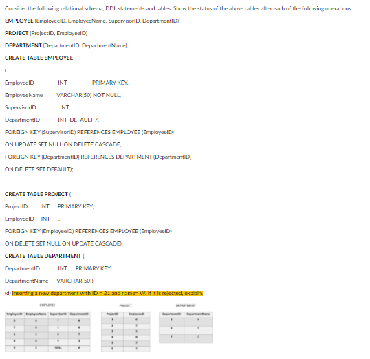 Consider the following relational schema, DDL | Chegg.com