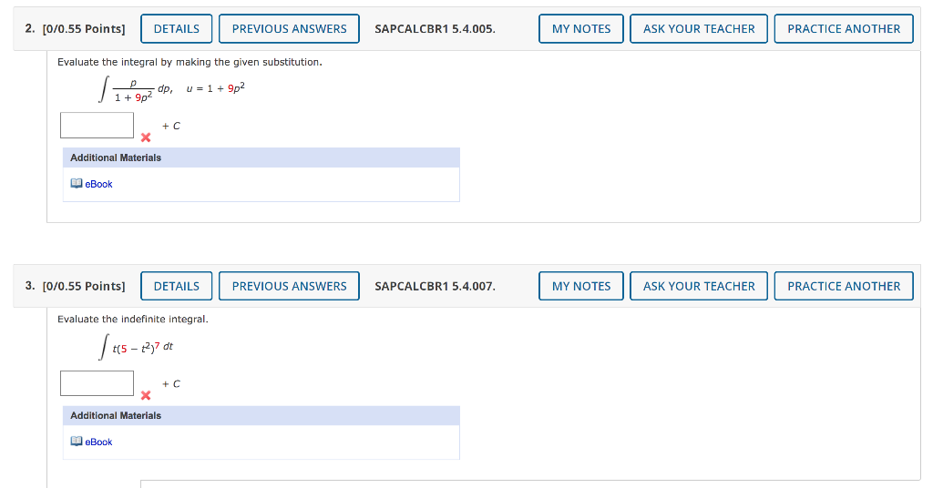 Solved 2. [0/0.55 Points] DETAILS PREVIOUS ANSWERS | Chegg.com