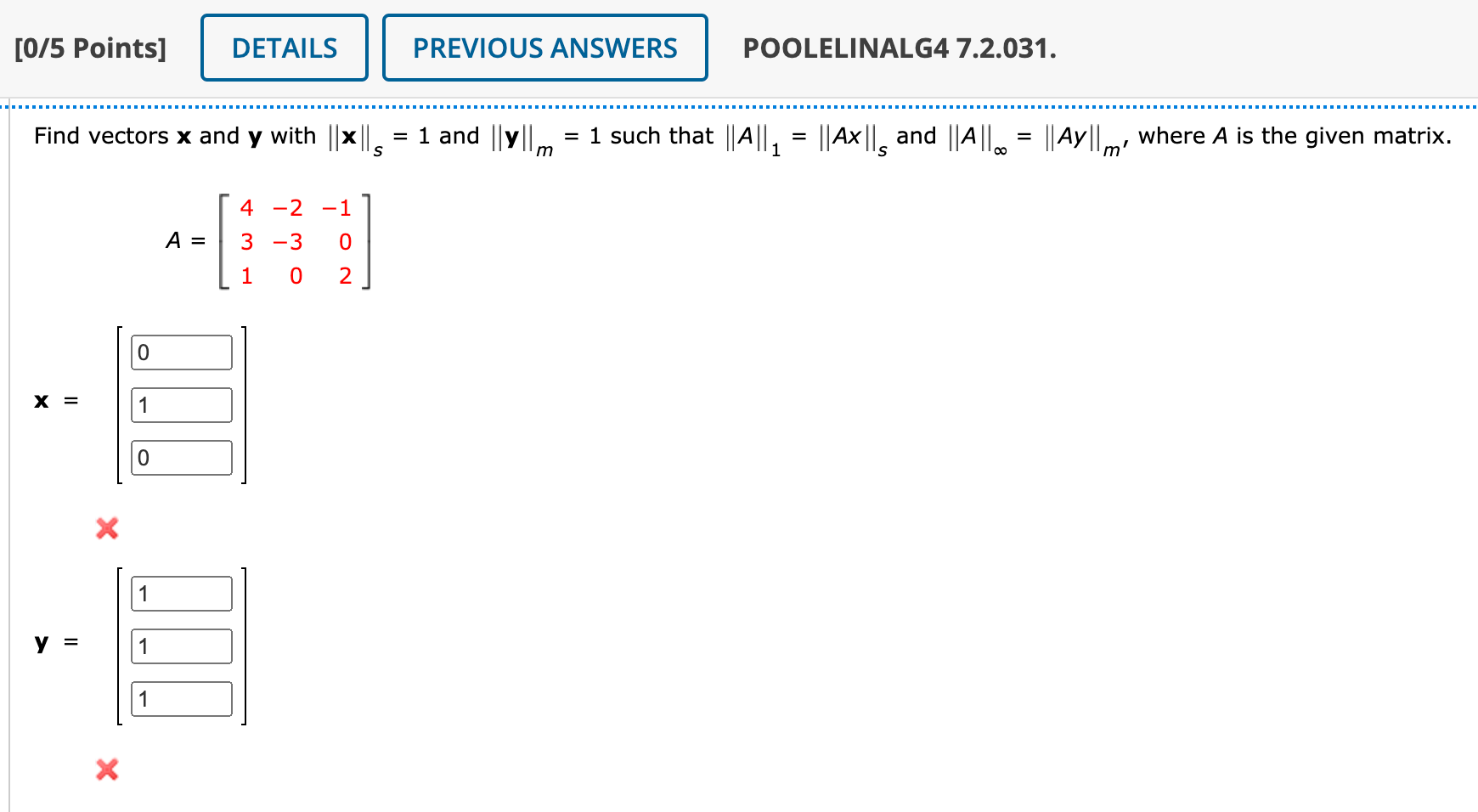 Solved [0/5 Points] DETAILS PREVIOUS ANSWERS POOLELINALG4 | Chegg.com