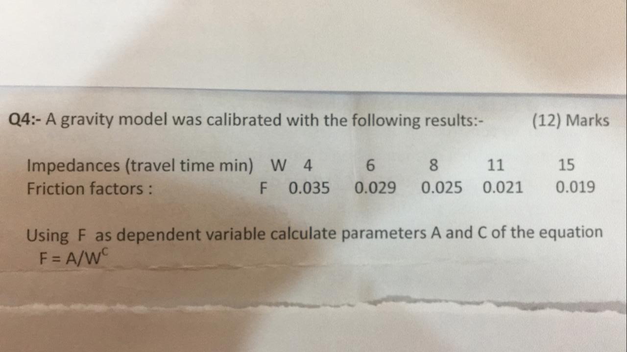 Solved 04:- A gravity model was calibrated with the | Chegg.com