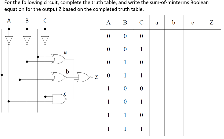 Solved For the following circuit, complete the truth table, | Chegg.com