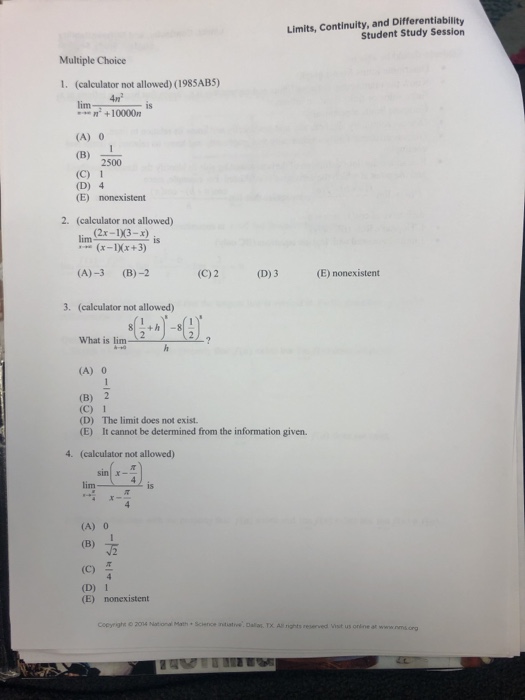 Solved Limits, Continuity, and Differentiability Student | Chegg.com