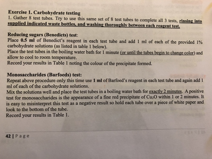 Solved Exercise 1. Carbohydrate testing 1. Gather 8 test | Chegg.com