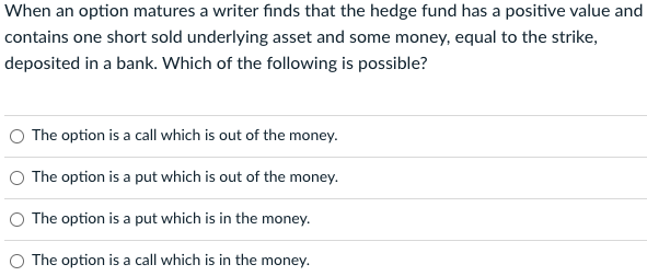 Solved When an option matures a writer finds that the hedge | Chegg.com