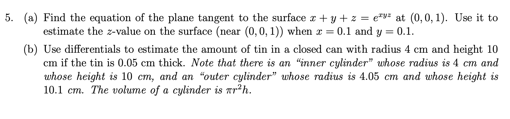 Solved 5 A Find The Equation Of The Plane Tangent To The