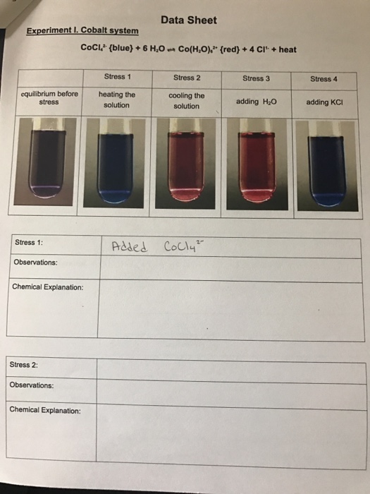 Solved Data Sheet Experiment I. Cobalt system CoCL' (blue) 6 | Chegg.com