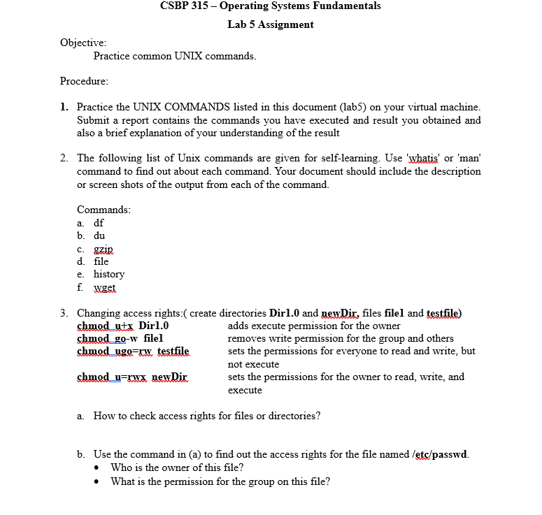 Solved CSBP 315 - Operating Systems Fundamentals Lab 5 | Chegg.com