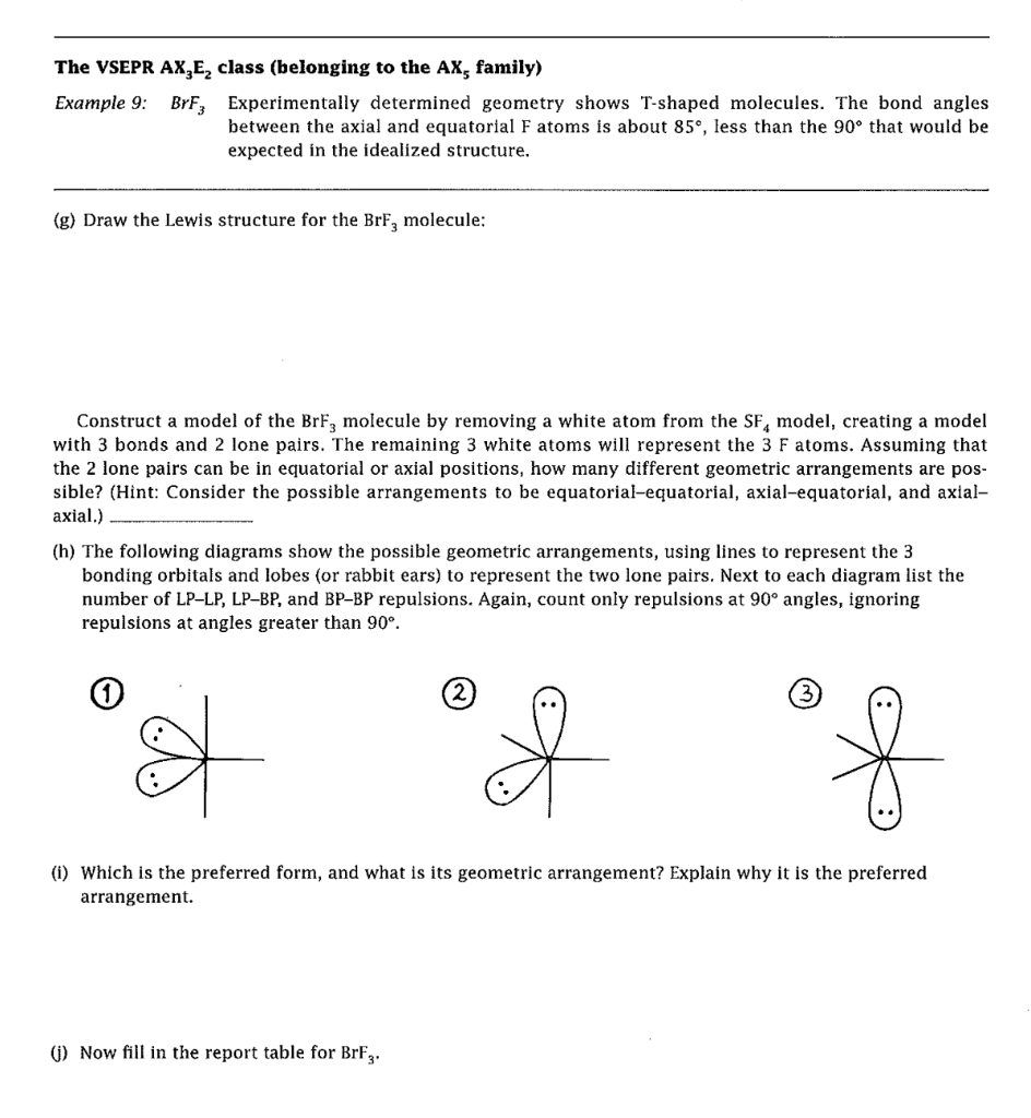 Solved The VSEPR AX,E2 class (belonging to the AX, family) | Chegg.com