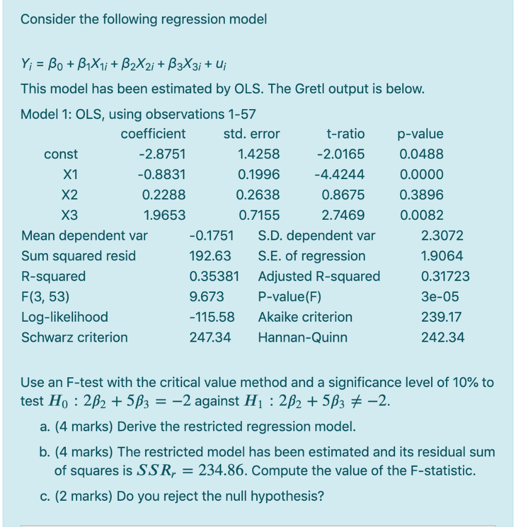 Solved Consider the following regression model Y; = Bo + | Chegg.com
