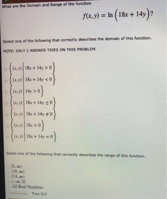 Solved What are the Domain and Range of the function -14y)? | Chegg.com