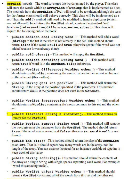 Solved WordSet (model) - The word set stores the words | Chegg.com