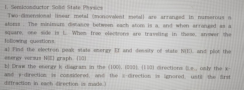 Solved I. Semiconductor Solid State Physics Two-dimensional | Chegg.com