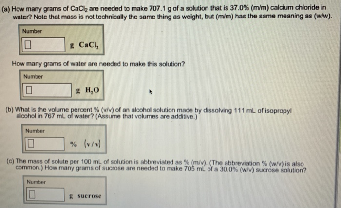 Solved (a) How many grams of CaCl2 are needed to make 707.1 | Chegg.com