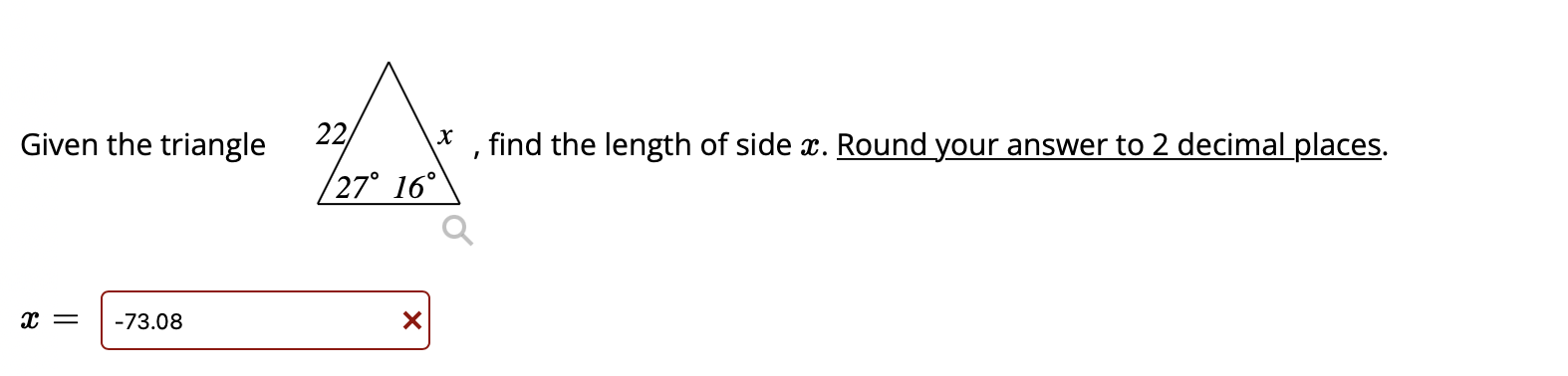 Solved Given the triangle 22 х find the length of side x. | Chegg.com