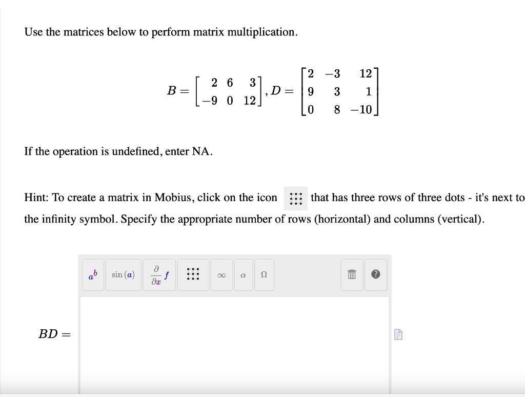 Solved Use the matrices below to perform matrix | Chegg.com