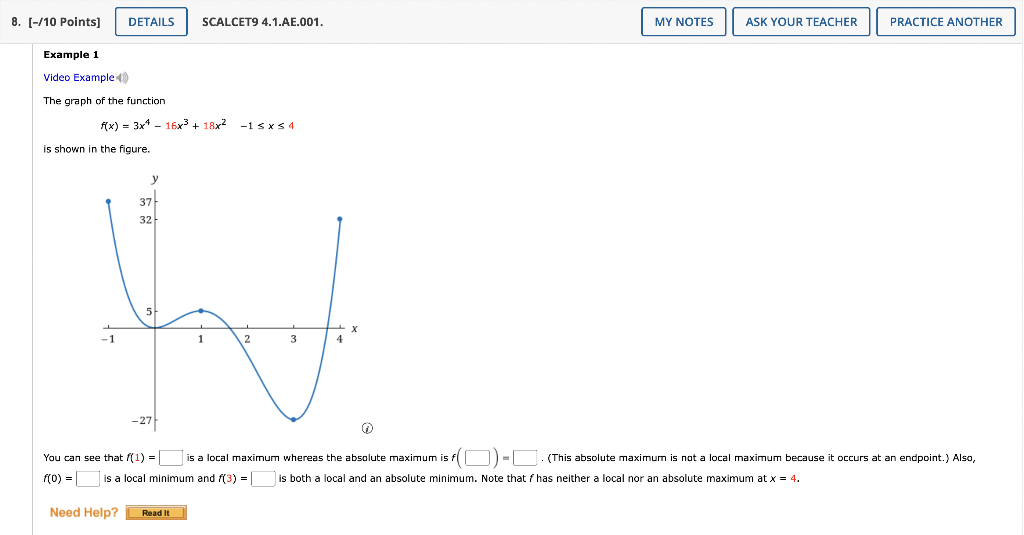 Solved The graph of the function f(x)=3x4−16x3+18x2−1≤x≤4 is | Chegg.com
