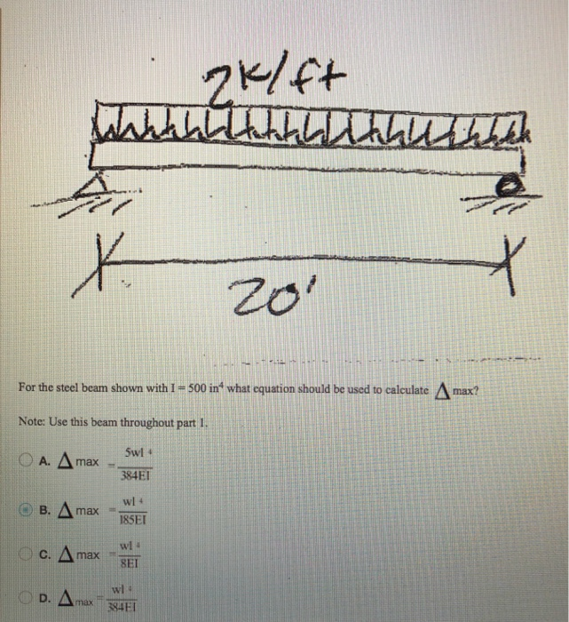Solved Zo For the steel beam shown with 1 500 in4 what | Chegg.com