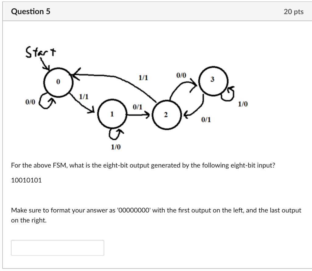 Solved For the above FSM, what is the eight-bit output | Chegg.com