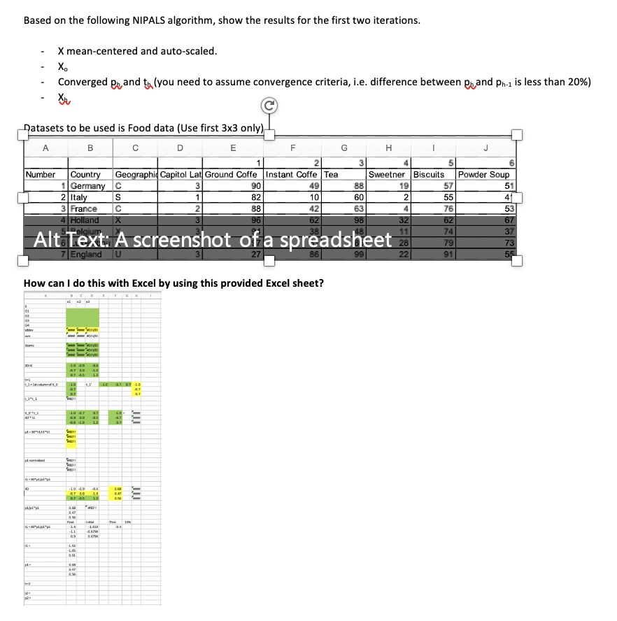 Solved Based On The Following Nipals Algorithm Show The
