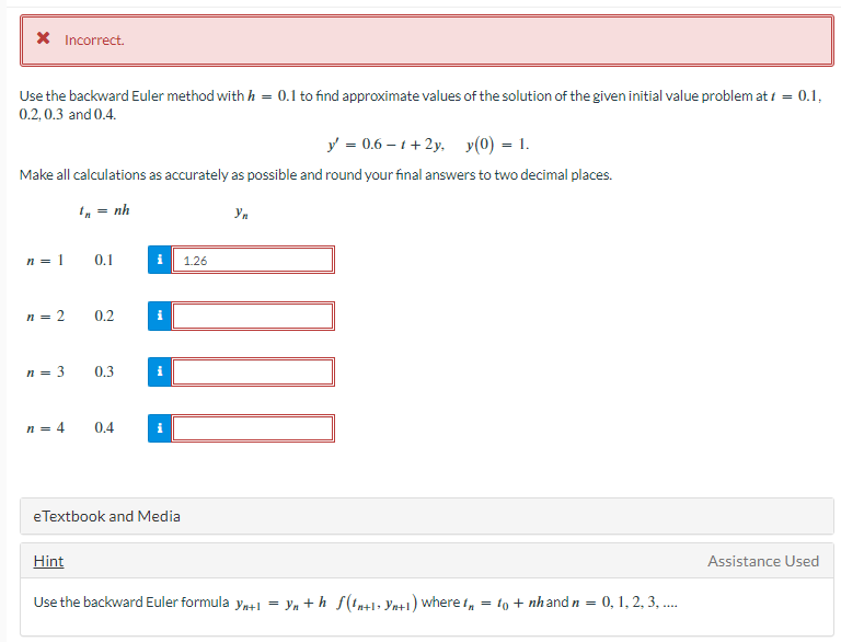 Solved Use the backward Euler method with h=0.1 to find | Chegg.com