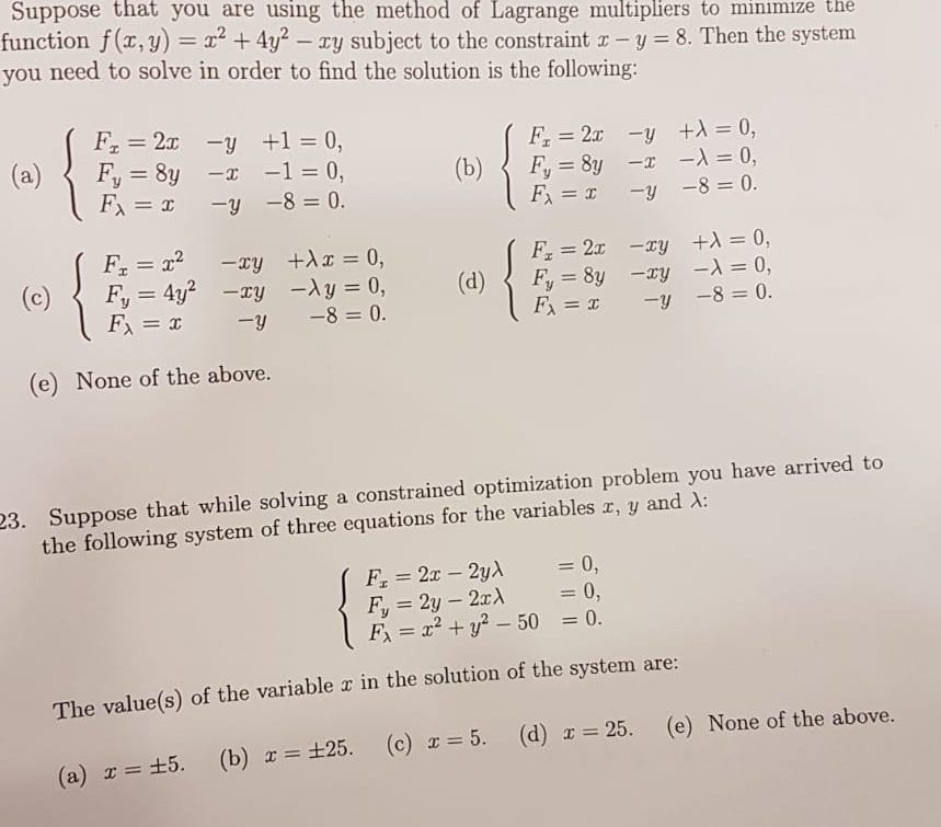 Solved Suppose that you are using the method of Lagrange | Chegg.com