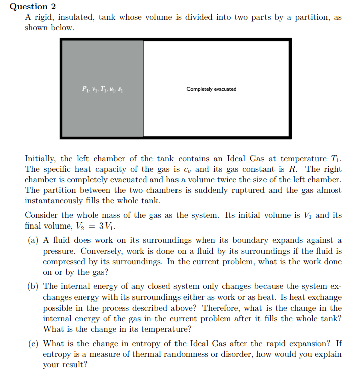 Solved Question 2 A rigid, insulated, tank whose volume is | Chegg.com