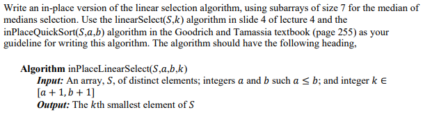 Solved Write an in-place version of the linear selection | Chegg.com