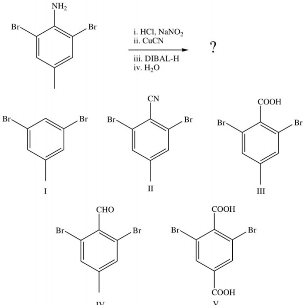 Solved NH2 Br Br i. HCI, NaNO2 ii. CuCN ? iii. DIBAL-H iv. | Chegg.com