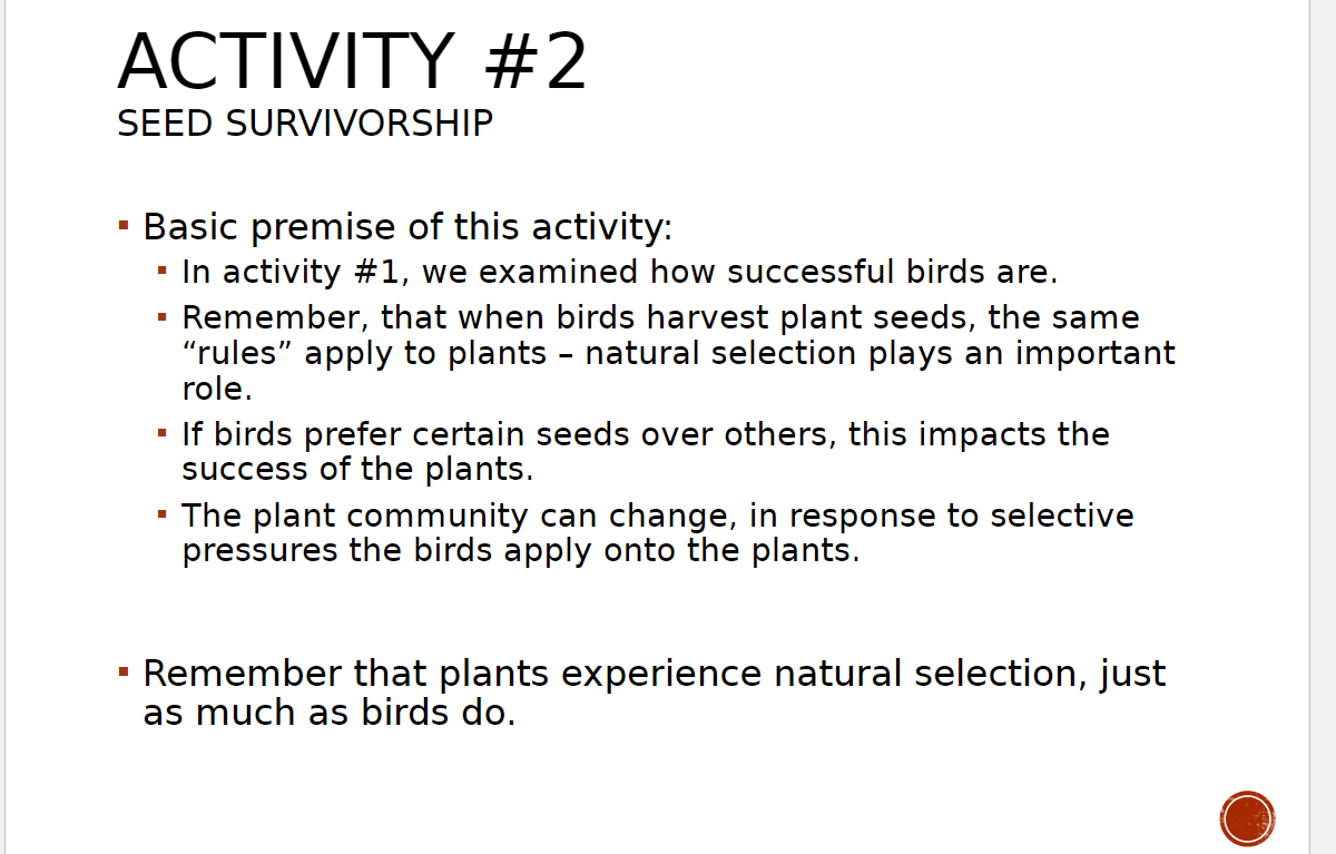 NATURAL SELECTION - Bird Beaks vs Seed Type Data | Chegg.com