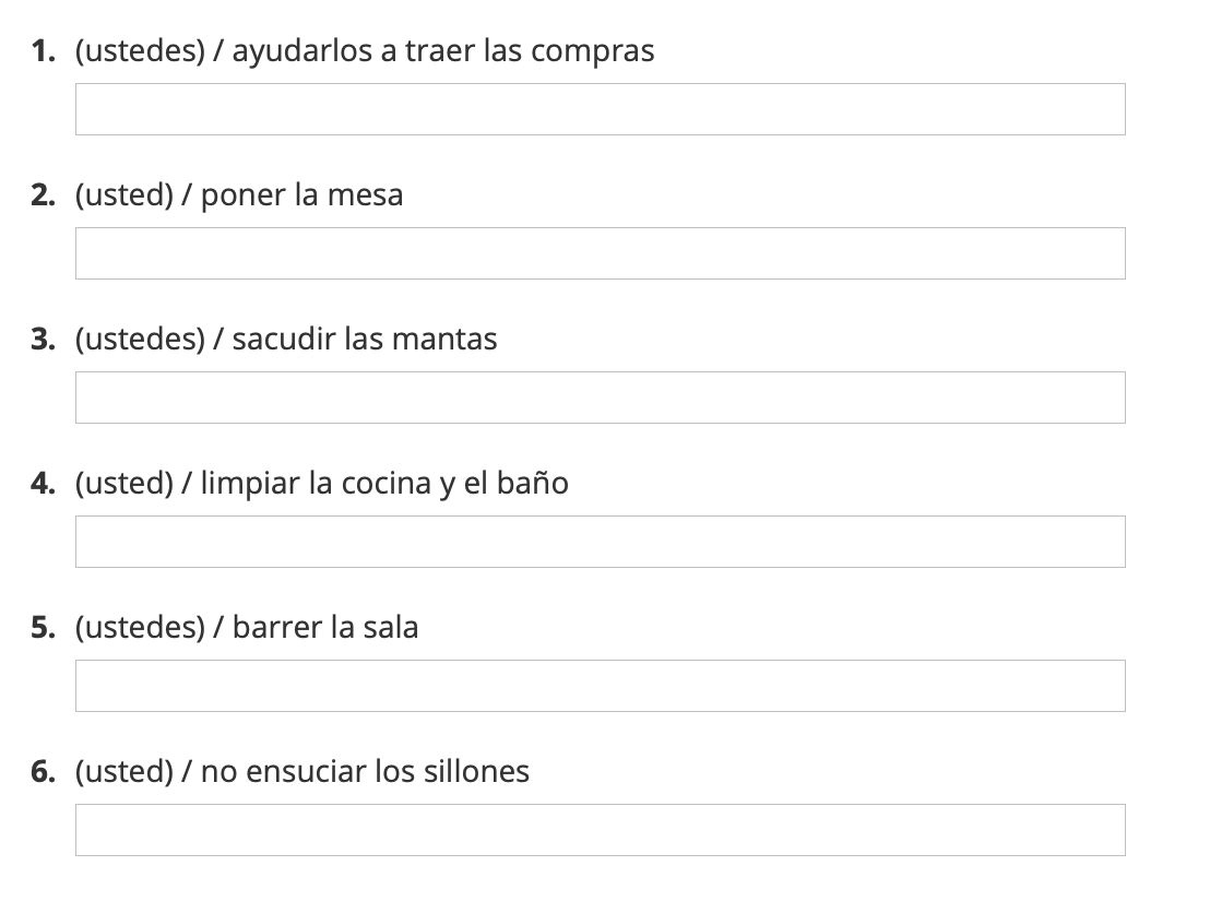 Solved Write sentences using the words provided. Use usted | Chegg.com