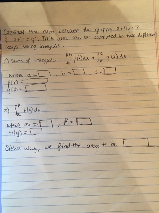Solved Consider the area between the graphs x+5y=7 and | Chegg.com