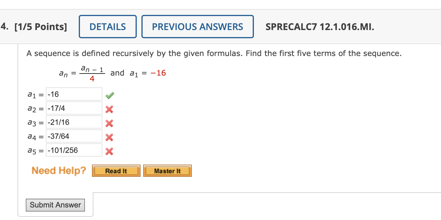 Solved 4. [175 Points] DETAILS PREVIOUS ANSWERS SPRECALC7 | Chegg.com