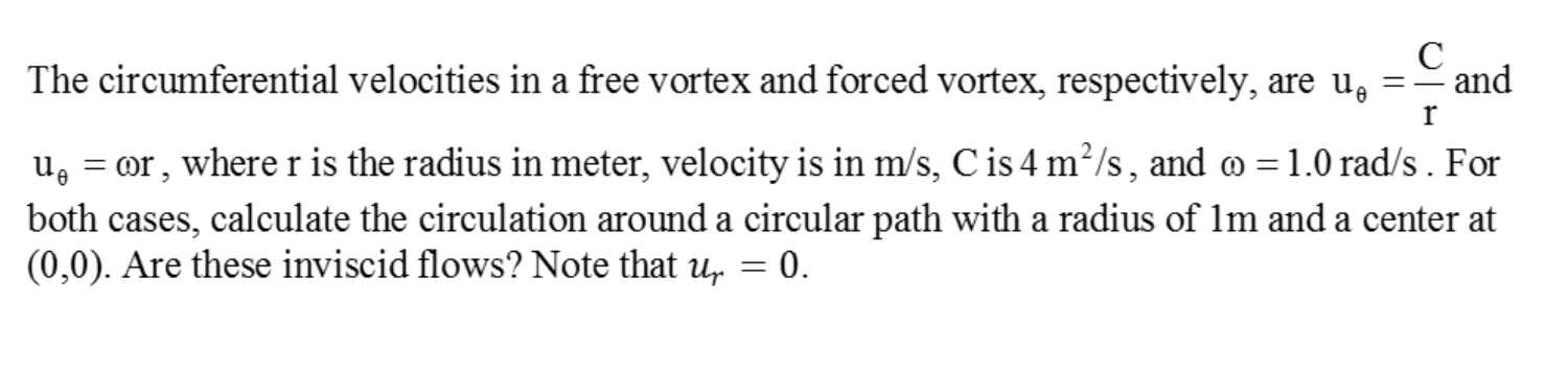 Solved С The circumferential velocities in a free vortex and | Chegg.com