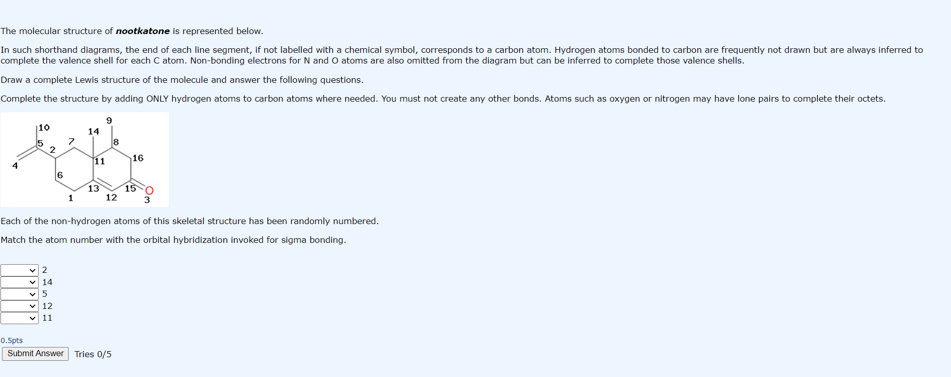 Solved The molecular structure of nootkatone is represented | Chegg.com