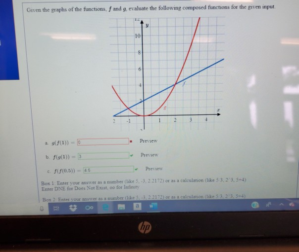 Solved Given the graphs of the functions, and g, evaluate | Chegg.com