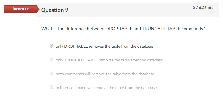 Solved What is the difference between DROP TABLE and | Chegg.com