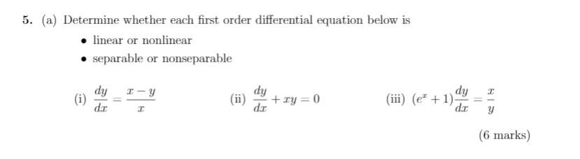 Solved 5. (a) Determine whether each first order | Chegg.com