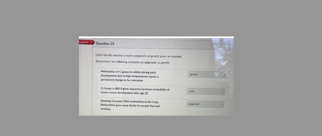 Solved LO69 Identify whether a trait is epigenetic or | Chegg.com