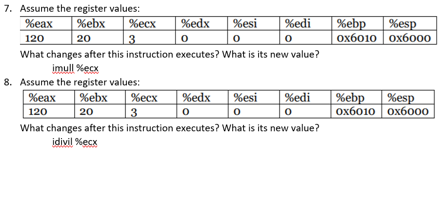 Solved %ebp %esp Ox6010 Ox6000 7. Assume the register | Chegg.com