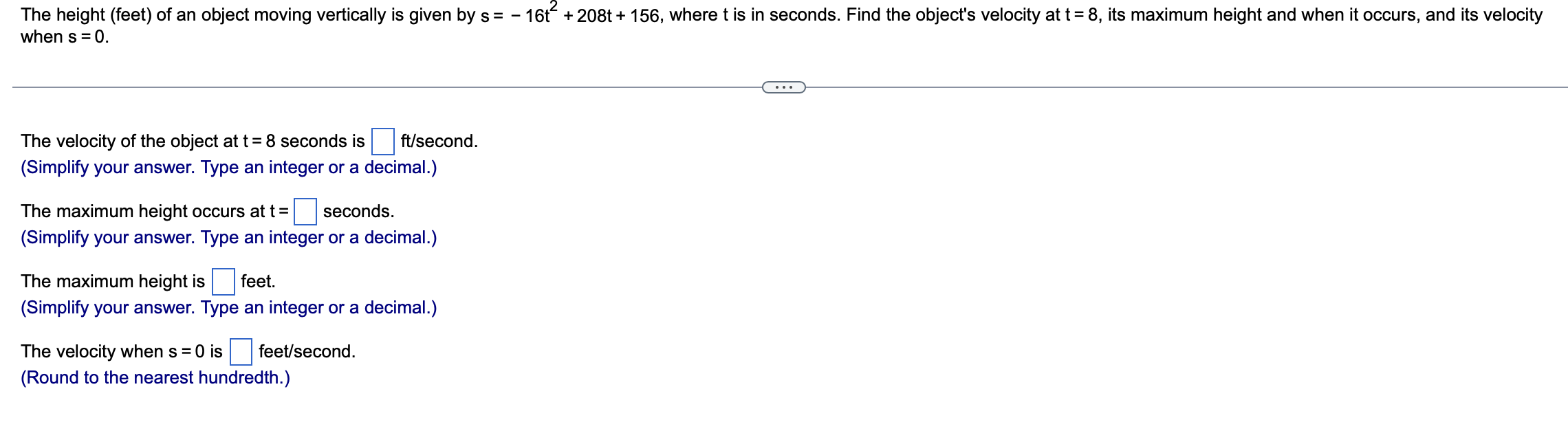 Solved The height (feet) of an object moving vertically is | Chegg.com