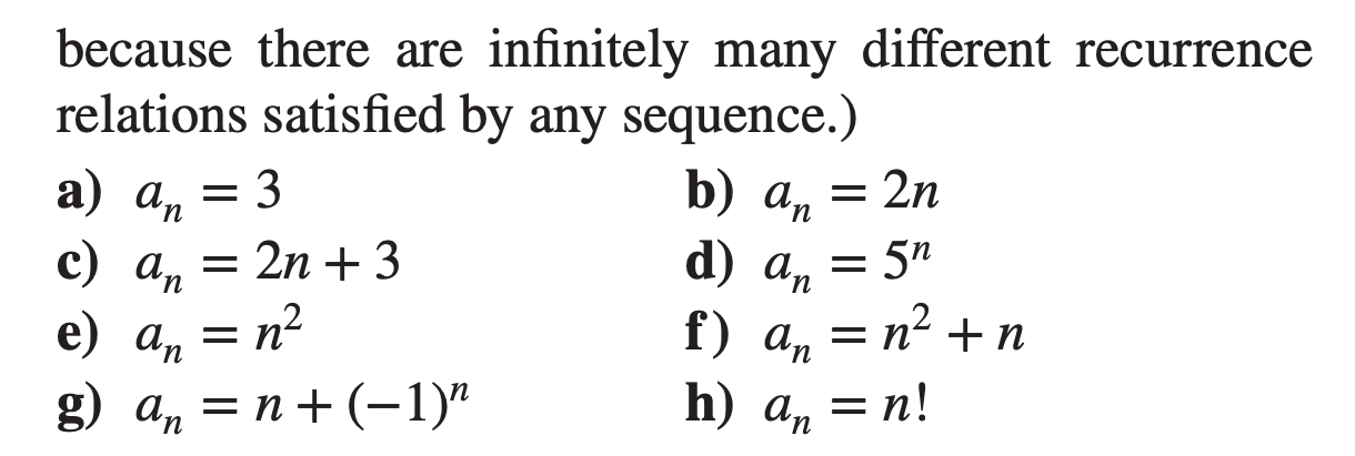 Solved For each of these sequences find a recurence relation | Chegg.com