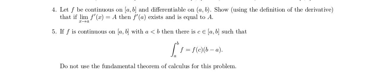 Solved 4 Let F Be Continuous On [a B] And Differentiable On