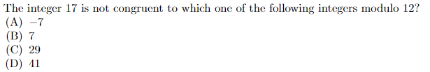 Solved The integer 17 is not congruent to which one of the | Chegg.com