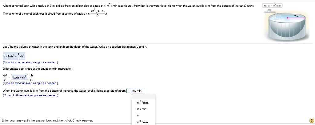 Solved A hemispherical tank with a radius of 9 m is filled | Chegg.com
