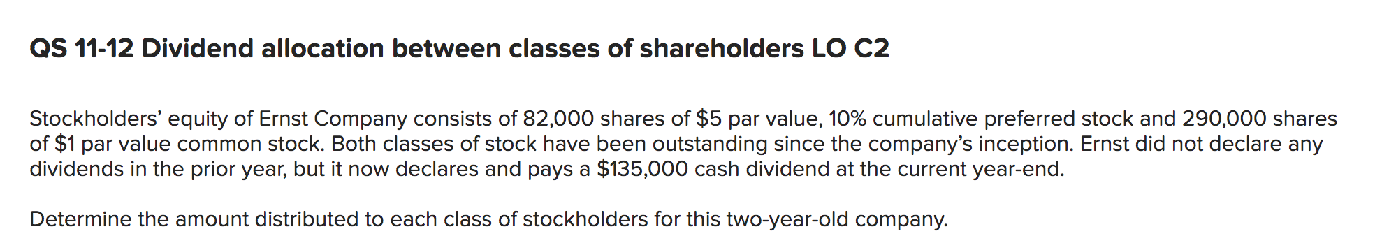Solved QS 11-12 Dividend allocation between classes of | Chegg.com