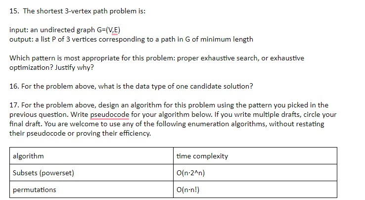 15. The shortest 3-vertex path problem is: input: an | Chegg.com